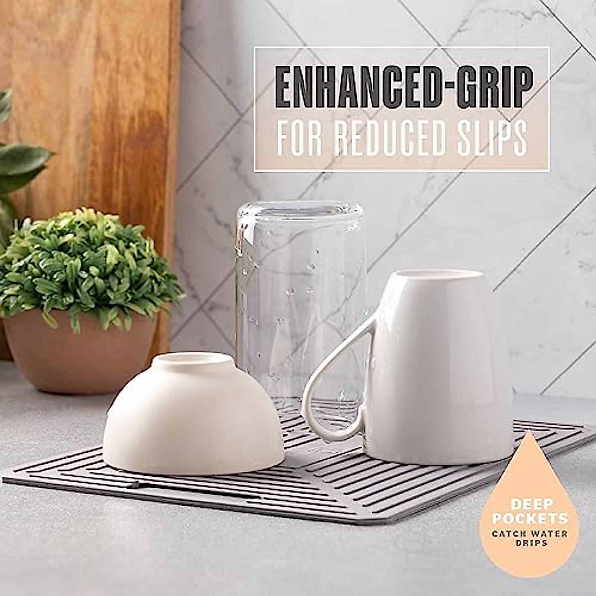 4 Large Silicone Trivet Mats – 9x12 in. Silicone Mats for The Kitchen Counter – Heat Resistant to 572° – Your Large Hot Pads are Placemats, Dish Drying Mats, Pot Holders, More by Practic Plus (Gray)