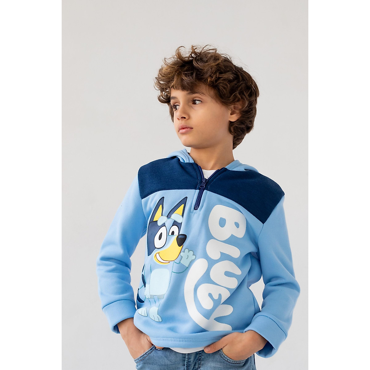 Bluey Little Boys Fleece Half Zip Hoodie 7-8 Blue
