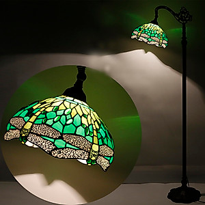WERFACTORY Tiffany Floor Lamp Green Stained Glass Dragonfly Arched Lamp 12X18X64 Inches Gooseneck Adjustable Corner Standing Reading Light Decor Bedroom Living Room S459 Series