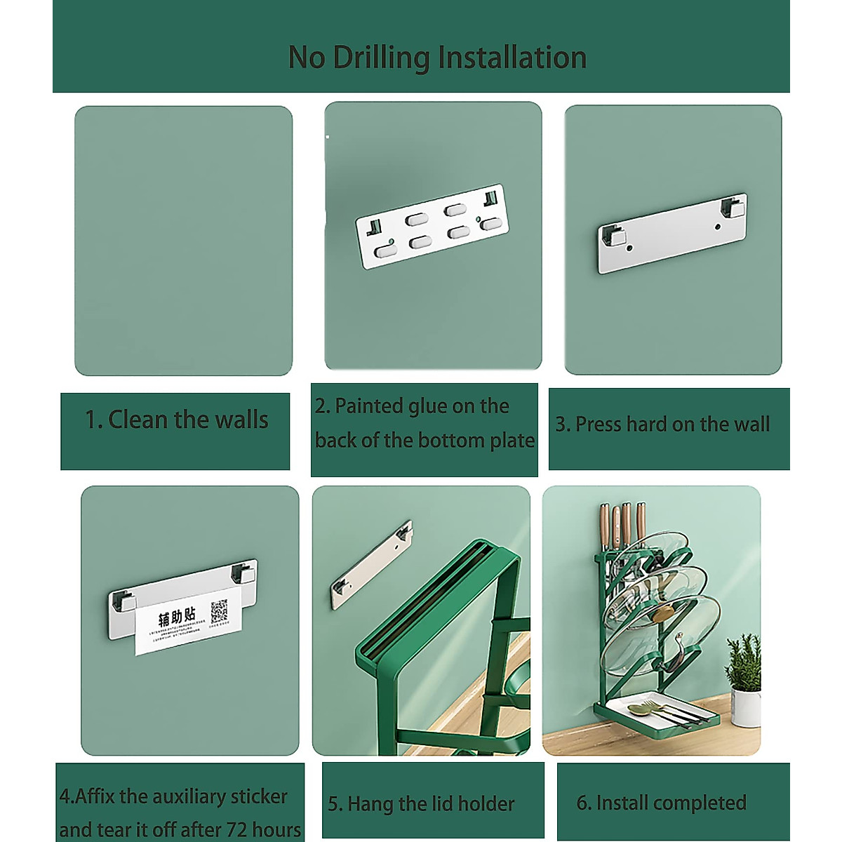 Pot Lid Organizer, Spoon Rest, Knife Rack, Multi-function Pot Lid Pan Cooking Board Spatula Kitchen Utensil Stand Cover Holder, Wall/Door Mounted Cabinet Storage Organizer with Removable Tray