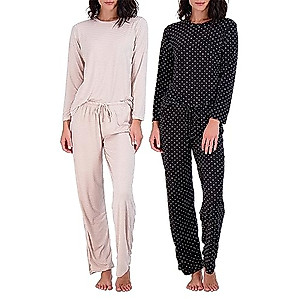 Real Essentials Women’s Long Sleeve Pajama Sets Ladies Soft Winter Fall Sleepwear Pajamas Clothes Loungewear Long Sleeve Tops Pants Bottoms Fall Warm Silky Pj Sets for Women, Set 3, Medium, Pack of 2