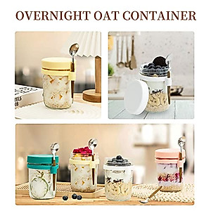 Laojbaba Overnight Oats Containers with Lid and Spoon 16oz Overnight Oats Jars with Lid 4 Pack Large Capacity Airtight Jars for Milk, Cereal, Fruit (Yellow,White,Pink,Green(Pack of 4))