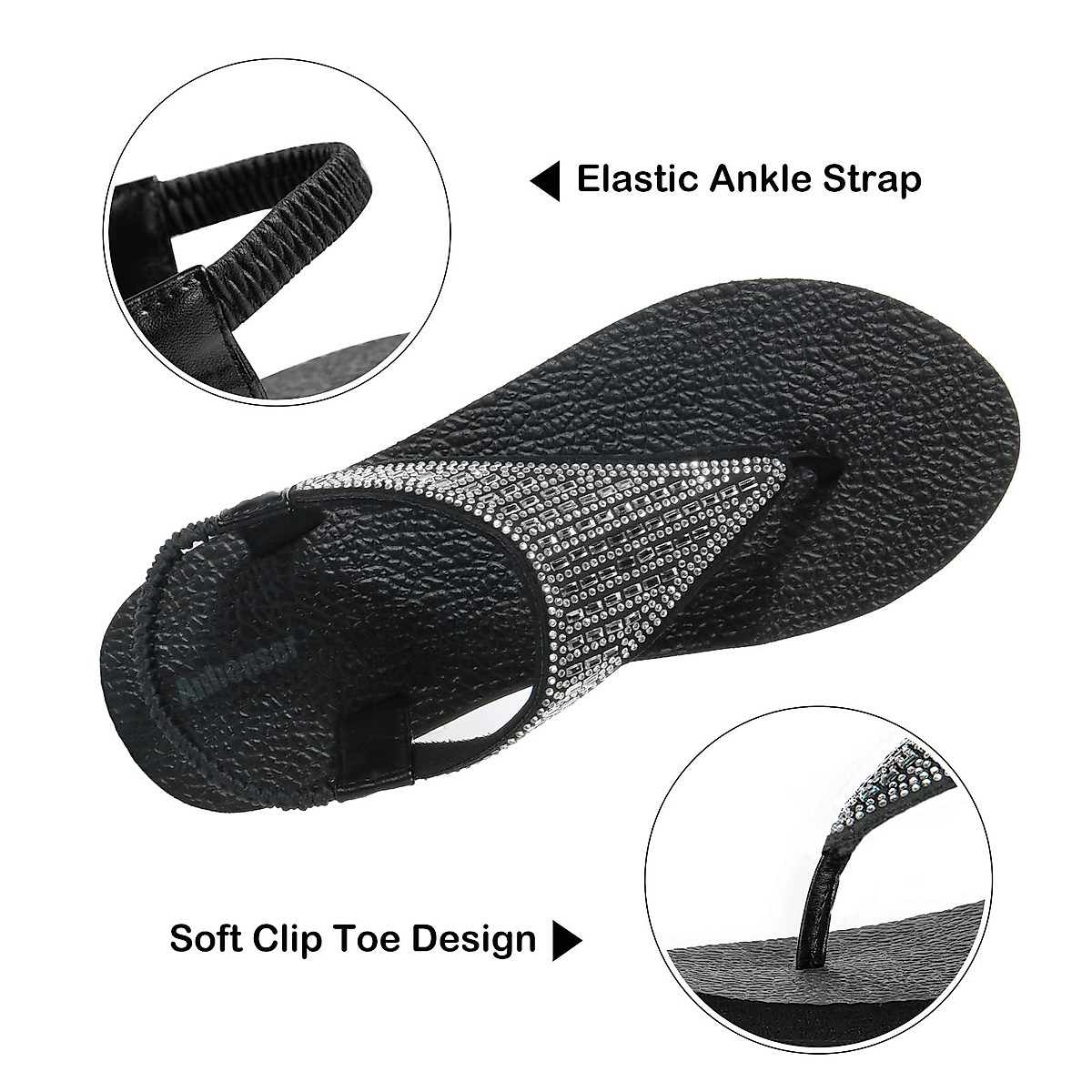 Teezerber Women's Yoga Mat Flat Sling Sandals Slingback Rhinestone Flip Flops Sandal Black White 9