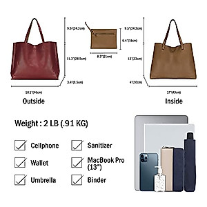 Scarleton Leather Tote Bag for Women, Womens Purses and Handbags, Reversible Tote Bags for Women, Purses for Women, H18422014, Red/Khaki