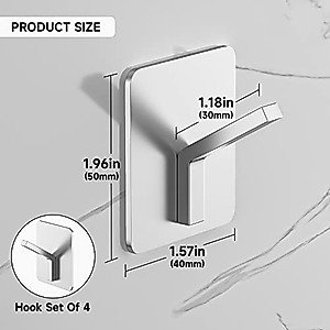YAYINLI Towel Hooks - Adhesive Wall Hooks for Hanging Coat Robe Towels Hook, Heavy Duty Hooks Stick on Bathroom Bedroom Kitchen, Stainless Steel Rustproof Shower Hooks, 4 Pack