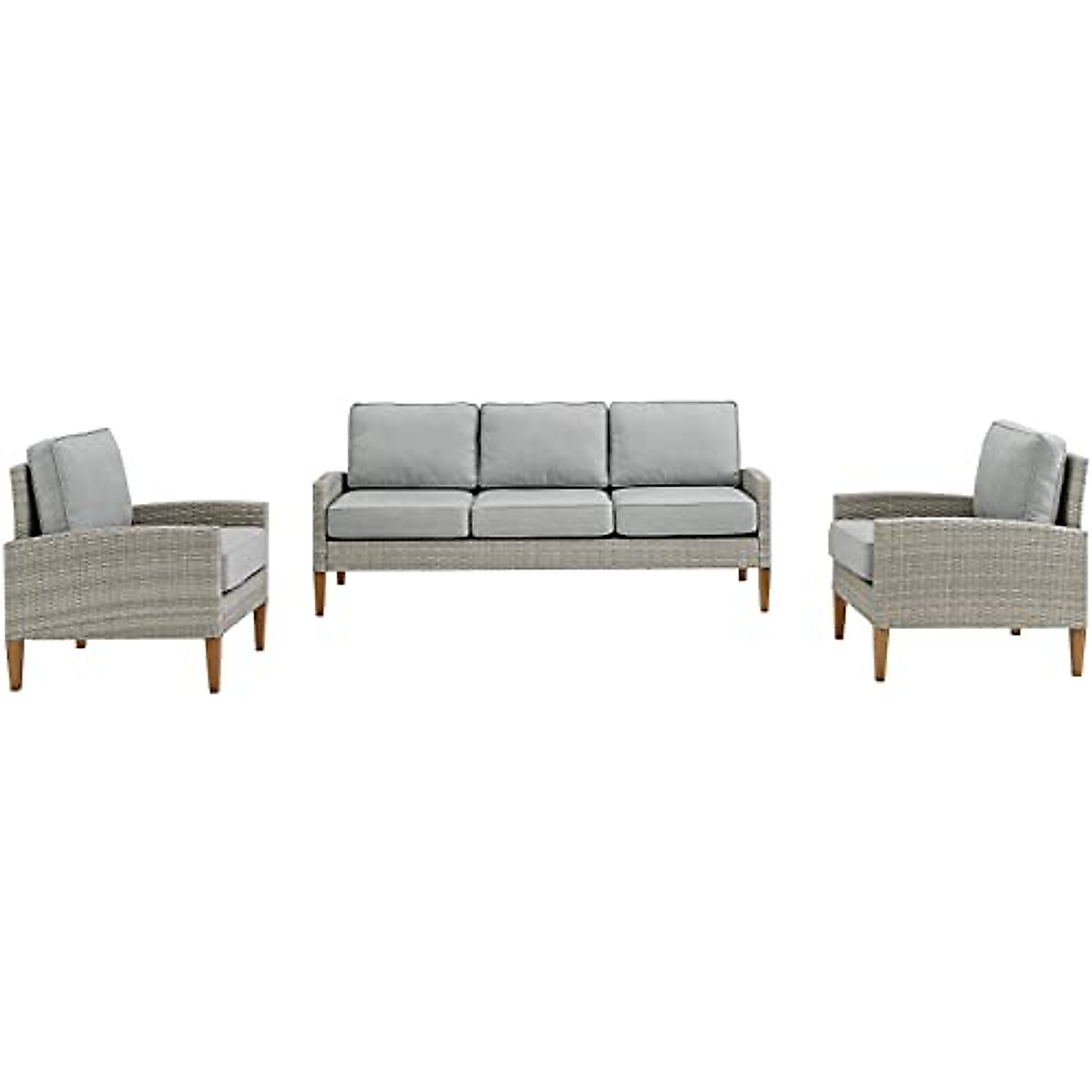 Crosley Furniture Capella 3-Piece Outdoor Sofa Patio Furniture Set, Wicker Conversation Sets for Porch, Acorn with Gray Cushions