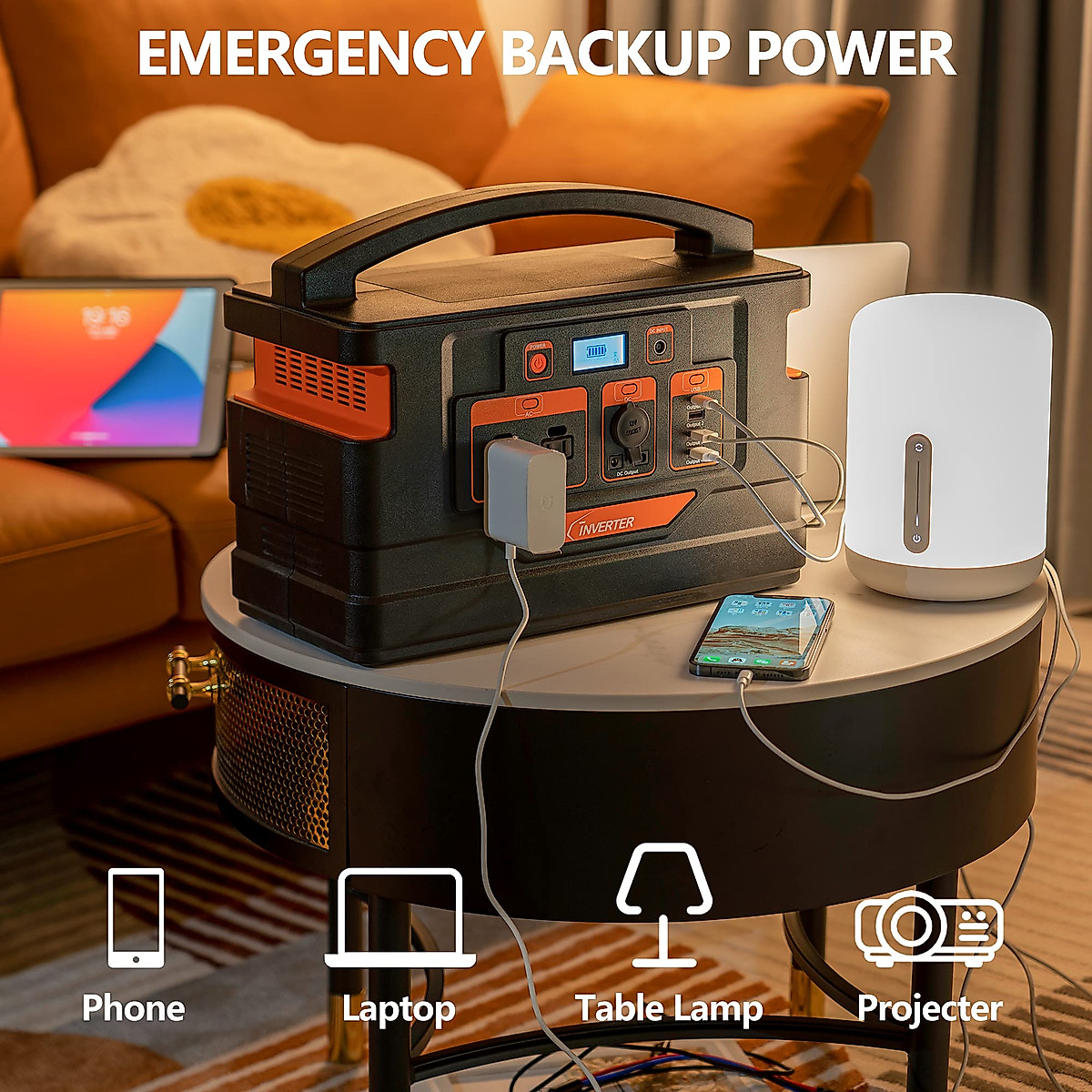 C INVERTER Portable Power Station 1000W, 1110Wh Lithium Polymer Battery Solar Generator Emergency Backup Power Supply for Outdoor Camping Home Road Trip Rv Adventure (Orange)