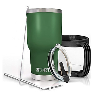 Army Green North Stainless Steel Vacuum Insulated 5-Piece Tumbler Set, 30 oz, Travel Mug For Home, Office, School – Like Yeti Tumbler For Ice Drink & Hot Beverage