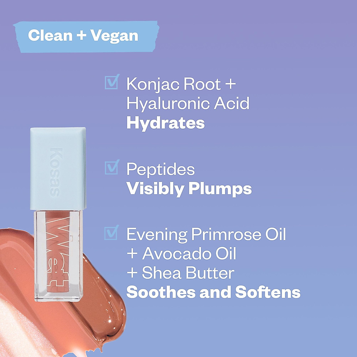 Kosas Wet Lip Oil Gloss - Hydrating Lip Plumping Treatment with Hyaluronic Acid & Peptides, Non-Sticky Finish (Exposed)