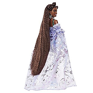 Barbie Extra Fancy Fashion Doll & Accessories Dressed in a Teddy-Print Gown with Sheer Train, Plus Teddy Bear Pet