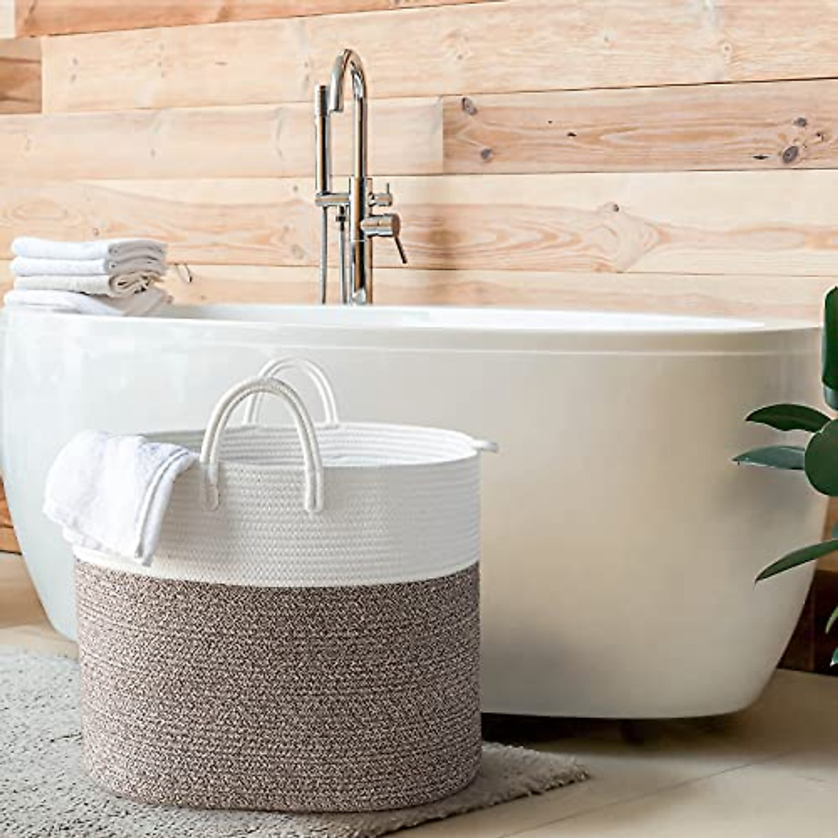 INDRESSME Large Laundry Baskets with Handles, Woven Basket for Storage Blankets Towels Yoga Mat, Hampers for Laundry Room or Nursery Room or Dorm Room, 19.7 x 11.8 x 16.9 inches, Brown