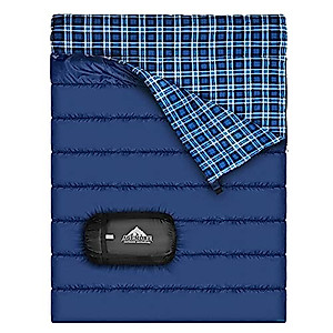 Cotton Flannel Double Sleeping Bag for Camping, Backpacking, Or Hiking. Queen Size 2 Person Waterproof Sleeping Bag for Adults Or Teens. Truck, Tent, Or Sleeping Pad, Lightweight（Pillows NOT include