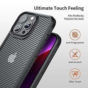 Auleegei Designed for iPhone 13 Pro Max Case, [Military Grade Drop Tested] Slim Thin Shockproof Phone Case Translucent Anti-Scratch Carbon Fiber Hard PC Back and Soft TPU Bumper Edge, 6.7 inch, Back