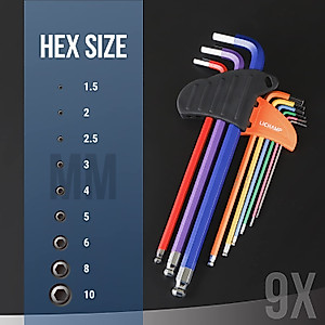 Lichamp 27-Piece Rainbow Colored Long Arm Allen Wrench Set - SAE 1/16 to 3/8 inch, Metric 1.5 to 10mm, Torx T10 to T50