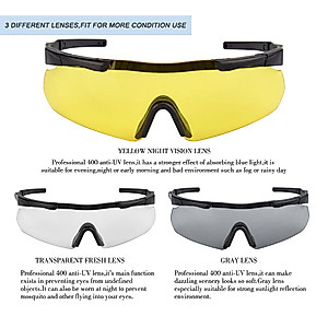 xaegistac Tactical Eyewear 3 Interchangeable Lenses Outdoor Unisex Shooting Glasses (Black Frame)