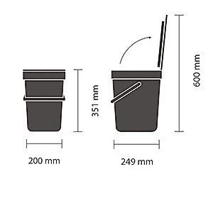 Brabantia Sort & Go Kitchen Recycling Can (3.2 Gal / Gray) Stackable Waste Organiser with Handle & Removable Lid, Wall/Cupboard Mounting