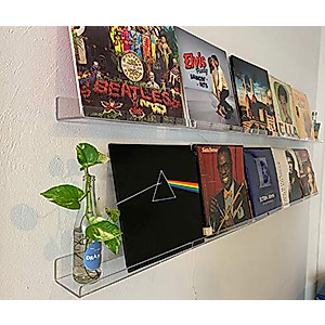 Cq acrylic 4 Pack Clear Acrylic Floating Wall Ledge Shelf,15" Invisible Wall Mounted Nursery Kids Floating Bookshelf for Kids Room,U Modern Picture Ledge Display Toy Storage Wall Shelf,Clear