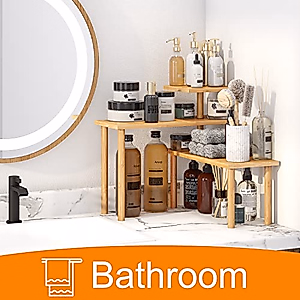 GHWIE Kitchen Countertop Organizer Corner Shelf - Bamboo 3 Tier Space Saving Rack for Kitchen,Living Room, Office,Bookshelf Display Shelves Space