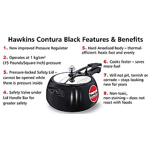 HAWKINS Hawkins Contura Black Pressure Cooker, 5 Litre, Black (Hard Anodized - CB50), Medium