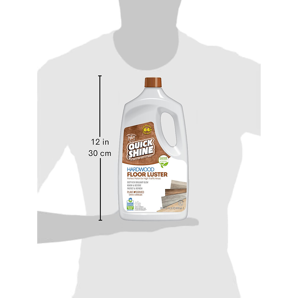 Quick Shine Hardwood Floor Luster 64oz | Plant-Based Cleaner & Polish w Carnauba | Simply Squirt & Spread | Don't Refinish It, Quick Shine It | Safer Choice Cleaner | Restore-Protect-Refresh