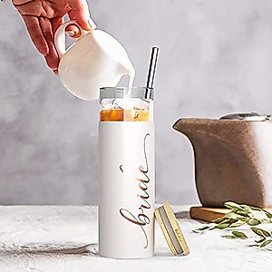 Bride to Be Iced Coffee Tumbler with Bamboo Lids and Straws | 20 oz Mason Jar Cups & Iced Coffee Cup | Bridesmaid Proposal Gifts, Bridal Shower, Bachelorette Party Supplies & Bride Tribe - Bride