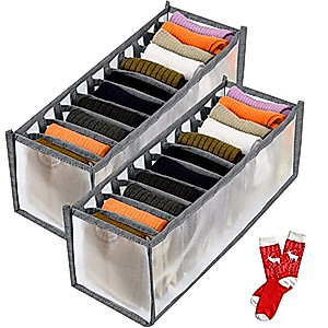 TOOVREN Sock Organizer 2 Pack, sock drawer organizer, sock drawer organizer divider, Cabinet Closet Organizers and Storage, Mesh Foldable Compartment Boxes for Storing Socks, Underwear, Ties, Panties