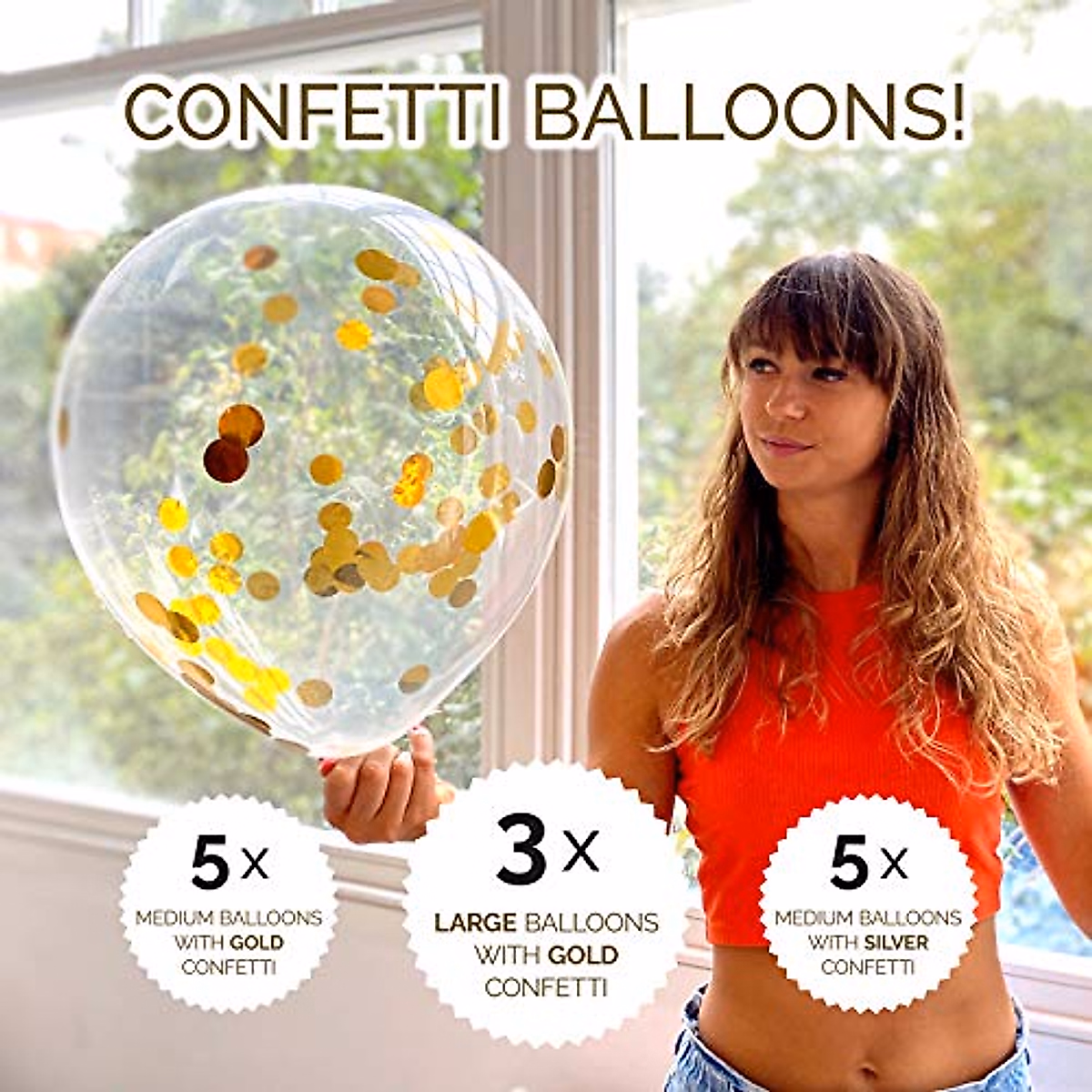 White and Gold Balloon Garland Kit with Gold Silver Confetti - Easy to Assemble 100pcs Premium White and Gold Balloons for Birthday Party - Gold and White Balloon Arch Kit for Baby Shower Balloon Arch