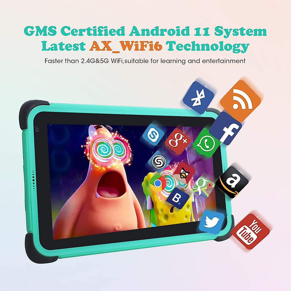 weelikeit Tablet for Kids 8", Android 11 Kids Tablet with AX WiFi6,Parental Control, Kids APP Installed, 4500 mAh, HD Display,2+32GB,Bluetooth, Google Play, Toddler Tablet with Stylus(Green)