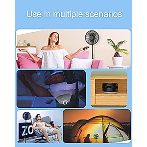 Foldable Fan Foldaway Oscillating with Remote Control, 10800mAh Battery Operated Fan, Portable Standing for Outdoor, Courtyard, Beach,Travel, Room,4 Speeds, with Timer night light (Black)
