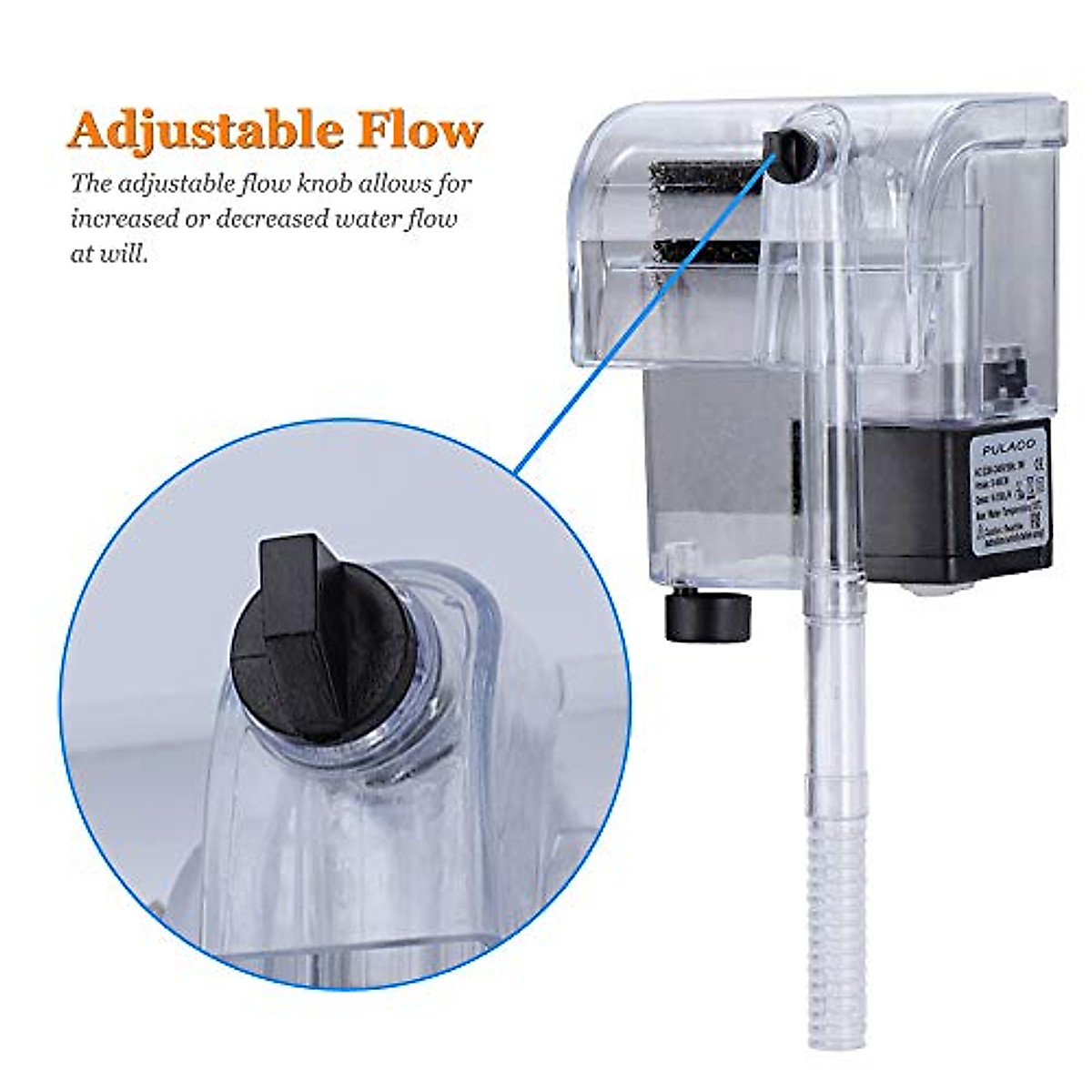 PULACO Ultra Quiet Aquarium Hang on Filter (66GPH 3W), Small Fish Tank Filter for 2 to 8 Gallons Fish Tank