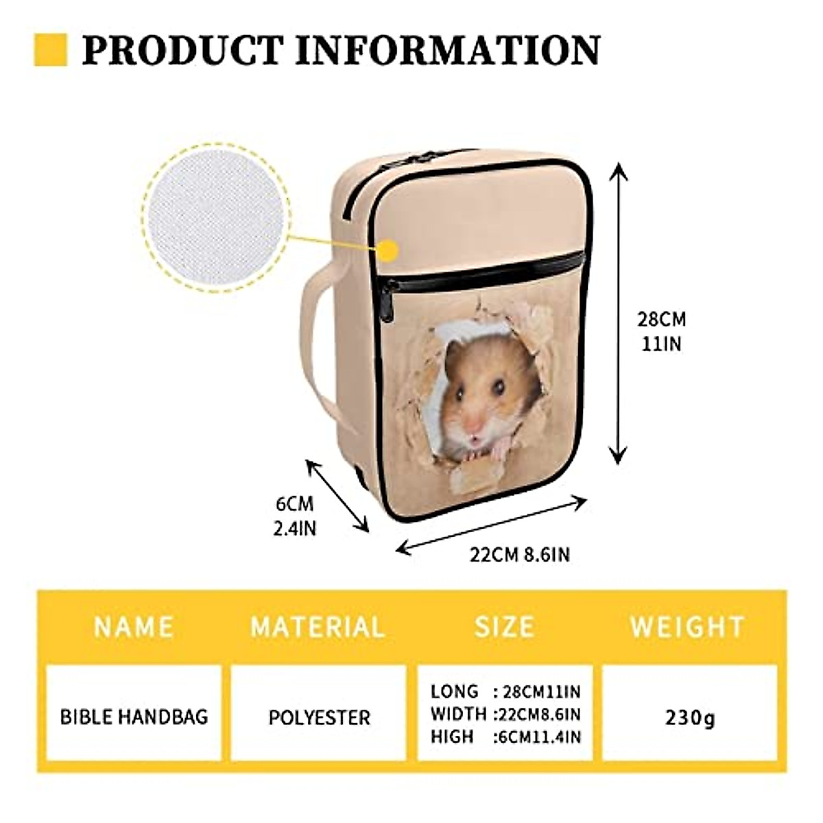 AFPANQZ Cute 3D Hamster Bible Cover Church Bag for Womens Bible Study Scripture Bag Portable Casual Bible Book Case Protective Bible Case Bible Carrying Organizers Bag