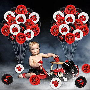 JOYMEMO 40 Pieces 12 Inches Boxing Party Latex Balloons Red Black White - Boxing Match Decorations, Glove Boxer Printed Balloon for Boxing Sport Wrestle Fitness Theme Birthday Party Supplies