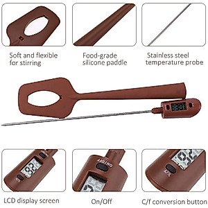 UECOOL Digital Spatula Thermometer, with Fast Read Digital Professional Durable Canning Thermometer for Precise Control of Candy, Jelly and Food Temperature (Brown)