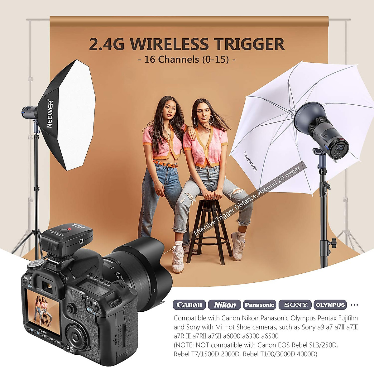 Neewer ML300 300W Outdoor Studio Flash Strobe Li-ion Battery-Powered Monolight with 2.4GHz Wireless Trigger, 1000 Full Power Flashes, 0.4-2.5s Recycle Time, Bowens Mount, 2-Pack Li-on Battery