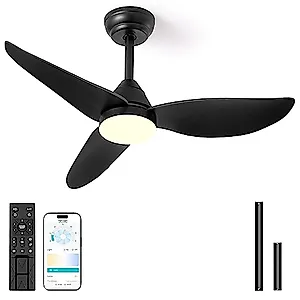 SUKACI Outdoor Ceiling Fan with Light: 35 inch Ceiling Fans with LED Lights and Remote Control - Modern Flush Mount for Living Room Bedroom Kitchen Indoor Home