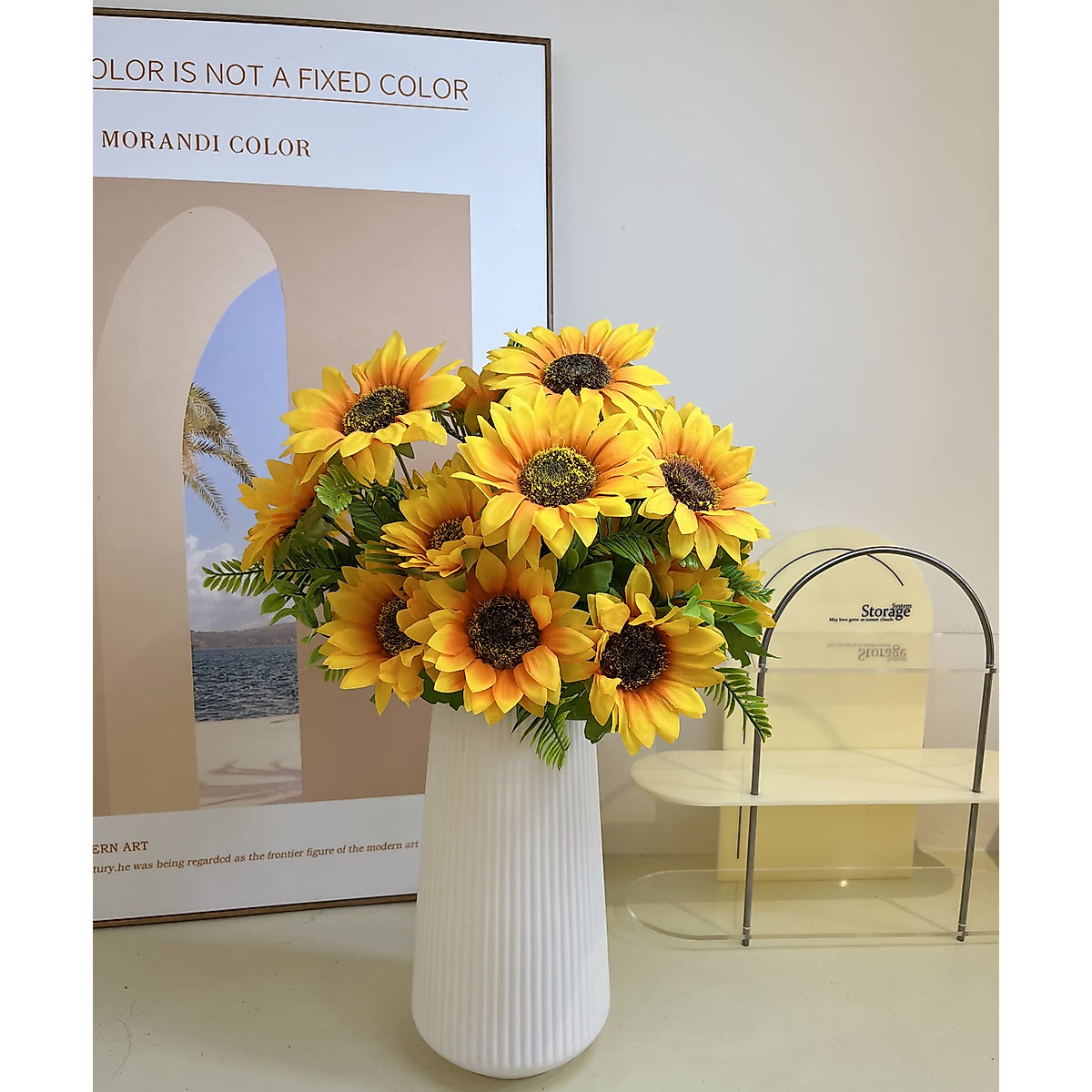 Decpro Artificial Sunflowers Bouquet, 18.9 Inches Realistic Silk Sunflowers for Home Hotel Office Wedding Party Garden Decoration, Floral Arrangement, Centerpieces