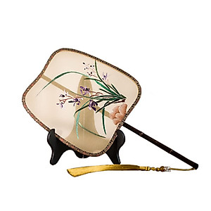 HangErFeng Mulberry Silk Double-sided Hand made Embroidered Fans Classical Hanfu Accessories Chinese Fan Orchid 35