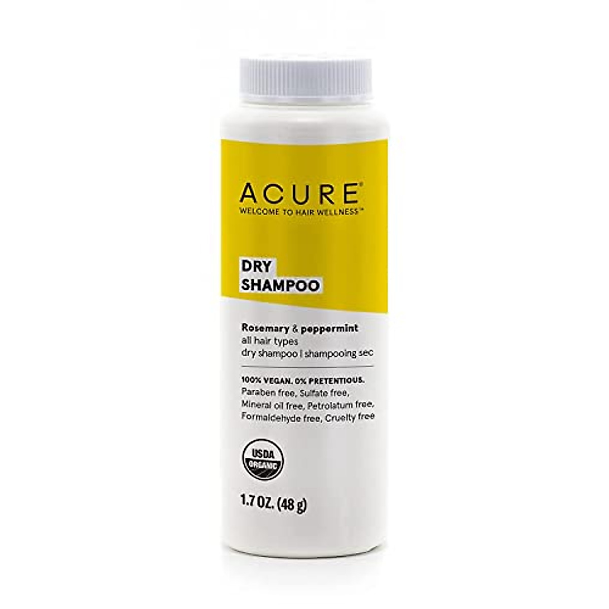 ACURE Dry Shampoo - All Hair Types | 100% Vegan | Certified Organic | Rosemary & Peppermint - Absorbs Oil & Removes Impurities Without Water | 1.7 Fl Oz