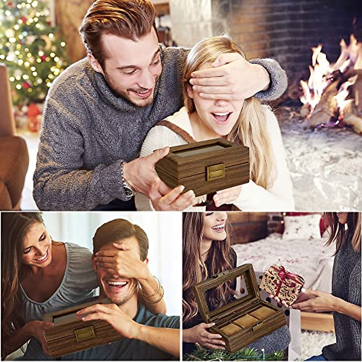 anyasun Watch Box for Men-PU Leather Watch Organizer,3 Slots Watches Display Case Storage Boxes with Glass Lid