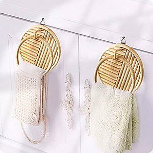 BemiaoCrafts Rattan Towel Ring Wicker Decorative Wall Mounting Handmade Round Hanging Towel Holder Circle Towel Rack Natural Holder Hanger Rack for Bath & Household