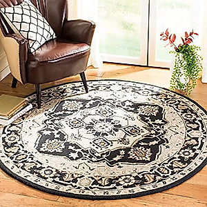 SAFAVIEH Chelsea Collection 3'9" x 5'9" Black / Natural HK709F Hand-Hooked French Country Wool Area Rug