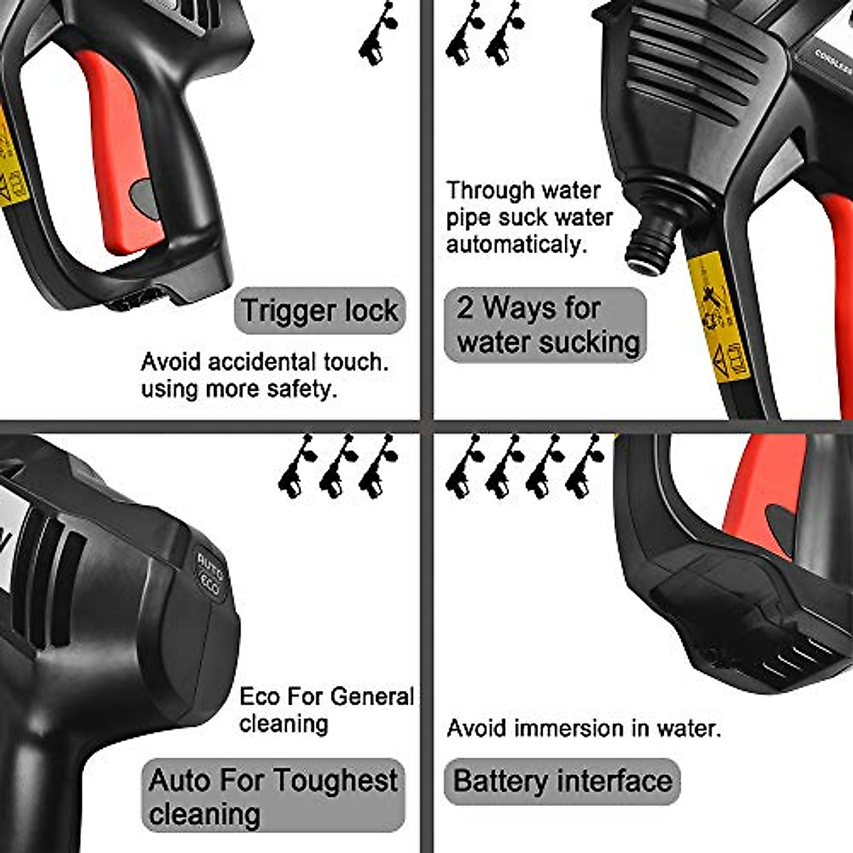 Teccop 40V High Pressure Washer MAX 507 PSI Cordless Portable Power Washer 2x40V Batteries 2000 mAH Lithium Battery Powered (2 Batteries)