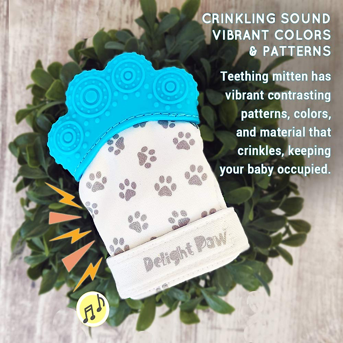 Delight Paw Baby Teething Mitten Mom Designed | Self Soothing Pain Relief | Hygienic Travel Bag | No BPA | Baby Boy Baby Girl | Babies Over 3 Months | Bubbly Blue | 2 Pack