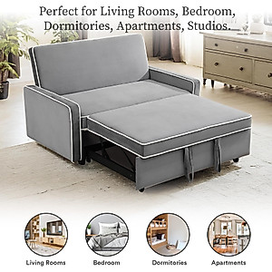 Rovibek 3 in 1 Convertible Sleeper Sofa Bed Pull Out Couch Futon Loveseat Velvet Chaise Lounge with 2 Pockets and 2 Pillows for Living Room, Ash Grey