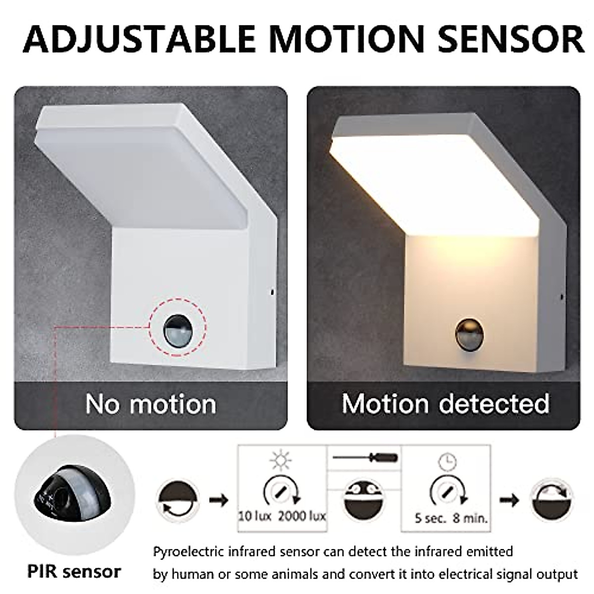 Outdoor Light Fixture with Motion Sensor LED Modern White Porch Light for Patio Garage Garden Doorway,IP54 Waterproof 100-240V 3000K