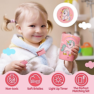 Lily's Home Kids Flashing Timer Toothbrush Kids with Soft Bristles, Rising Cup & Cover - Fun 2-Min Light-Up Brushing for Children - Toddler Toothbrush Soft Toothbrush Kit (Unicorn)