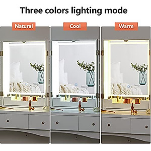 BEWISHOME Vanity Desk with Lighted Mirror, Makeup Vanity with Lights, White Vanity Set with 3 Color Lighting Modes Adjustable Brightness, Makeup Cabinet 3 Drawers Dressing Table for Women FST12W