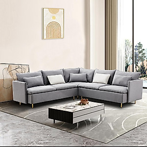 VASOENY 92.1 X 92.1'' Modular Sectional Couch, Boucle Teddy Fabirc Corner Sofa, 5 Seat L Shaped Sofa Couch, Modern Couch with 5 Waist Pillow for Living Room, Office, Convertible Chaise Lounge