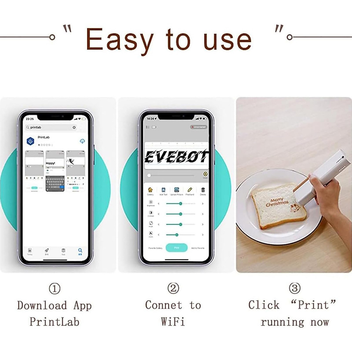 ZXSYYDS Protable Food Printer,Printer Pen & Edible Inkjet Printer,Mini Food Printer, WiFi Printing Machine Cake Coffee Desserts DIY Decoration Maker,Brown