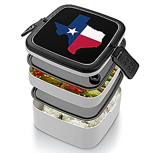Texas State Flag Map Lunch Box Portable Double-Layer Bento Box Large Capacity Lunch Container Food Container with Spoon